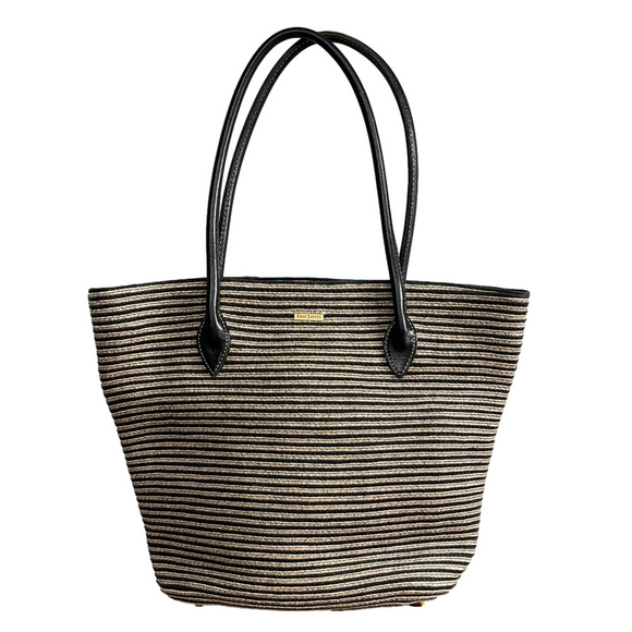 Eric Javits | Bags | Eric Javits Black And Tan Striped Straw Tote Bag ...